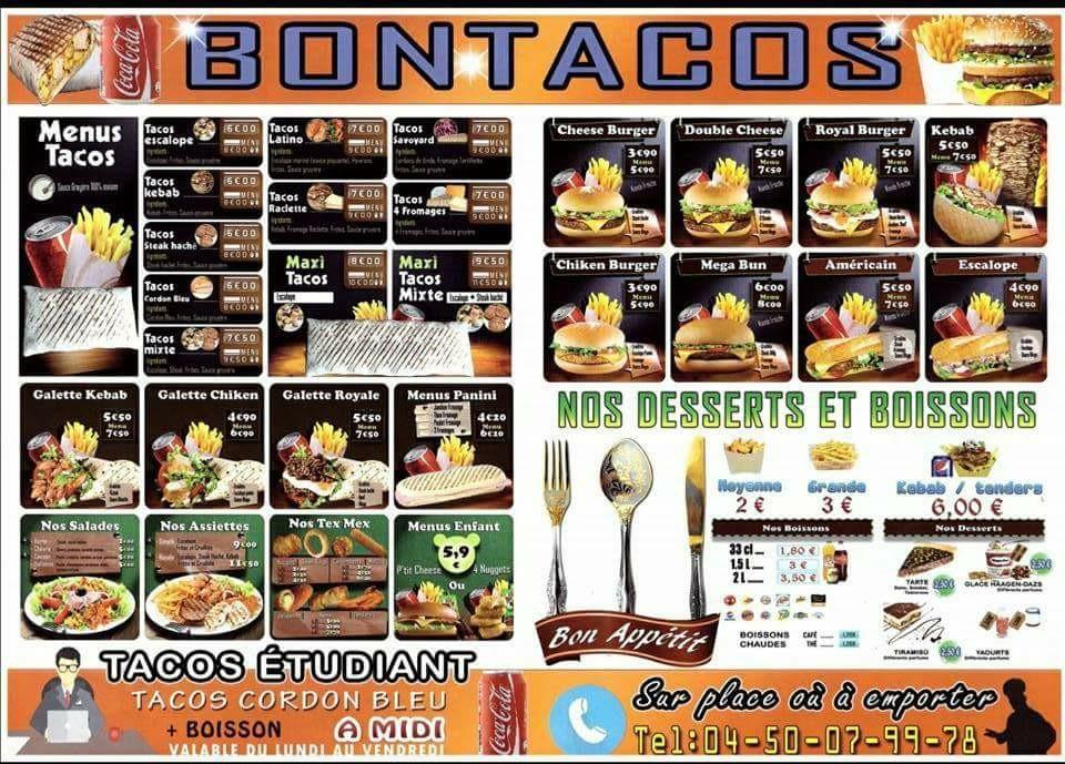 Menu au Bontacos - Kebab - Burger - Tacos Bonneville 74130 restaurant ...