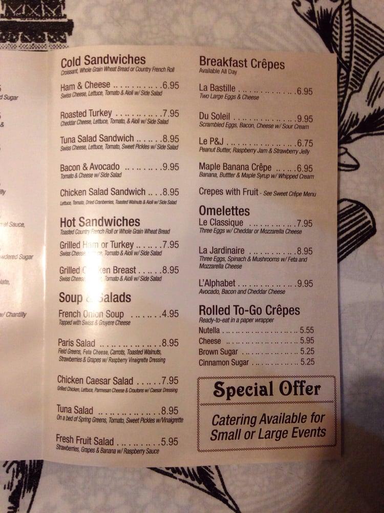 Menu at Crepes De Paris restaurant, Brea