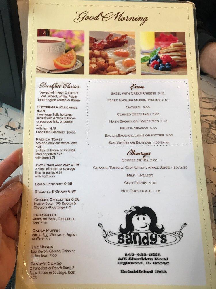 Menu at Sandy's restaurant, Highwood
