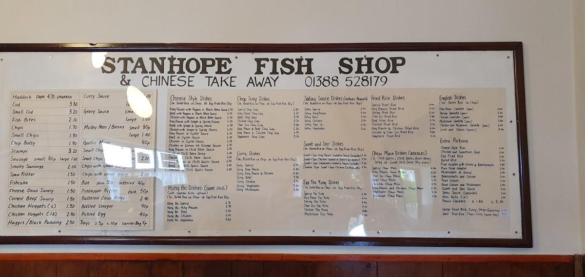 Menu at Stanhope Fish & Chips restaurant, Stanhope