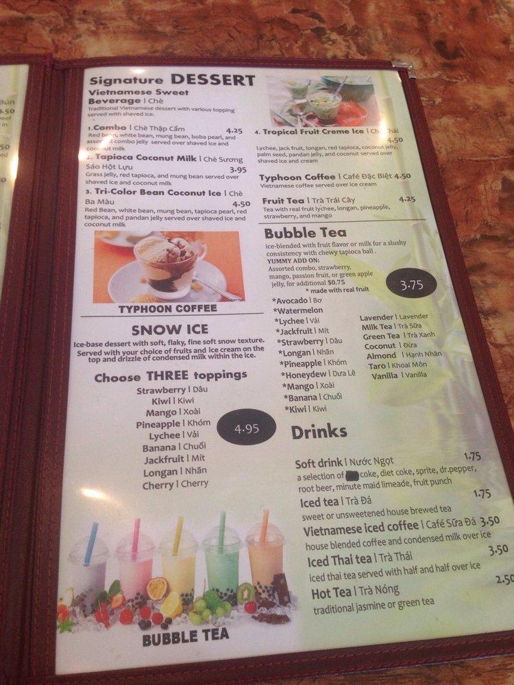 Menu at TyPHOon Authentic Vietnamese Cuisine restaurant, Fayetteville
