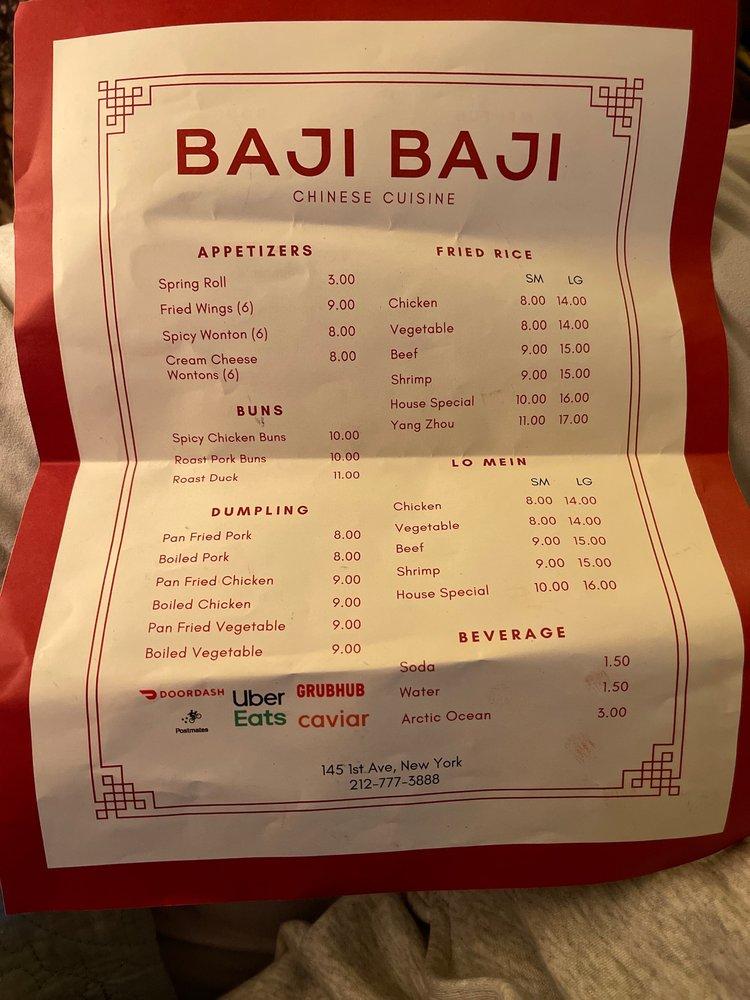 Menu at Baji Baji restaurant, New York City