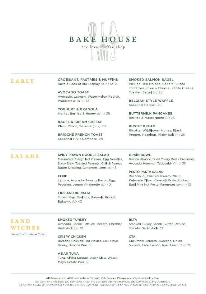 Menu at BakeHouse Lobby Cafe, Dubai