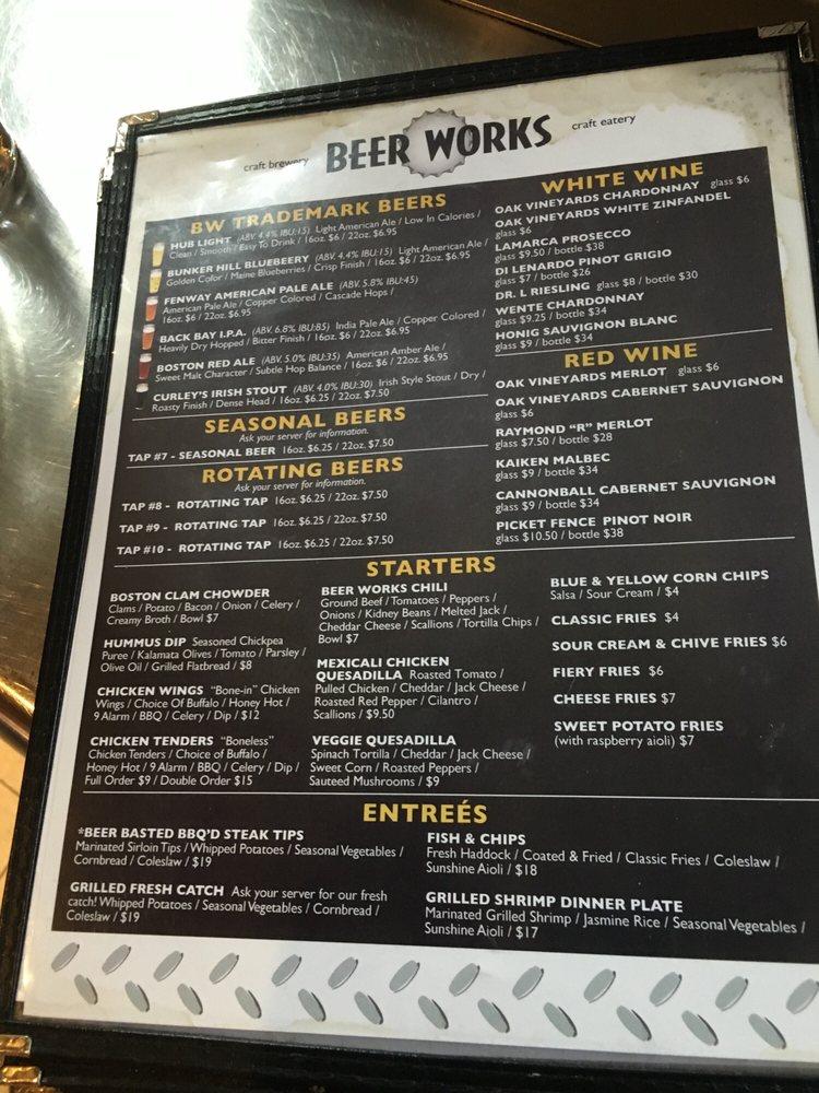Menu at Beer Works pub & bar, Boston, Terminal C