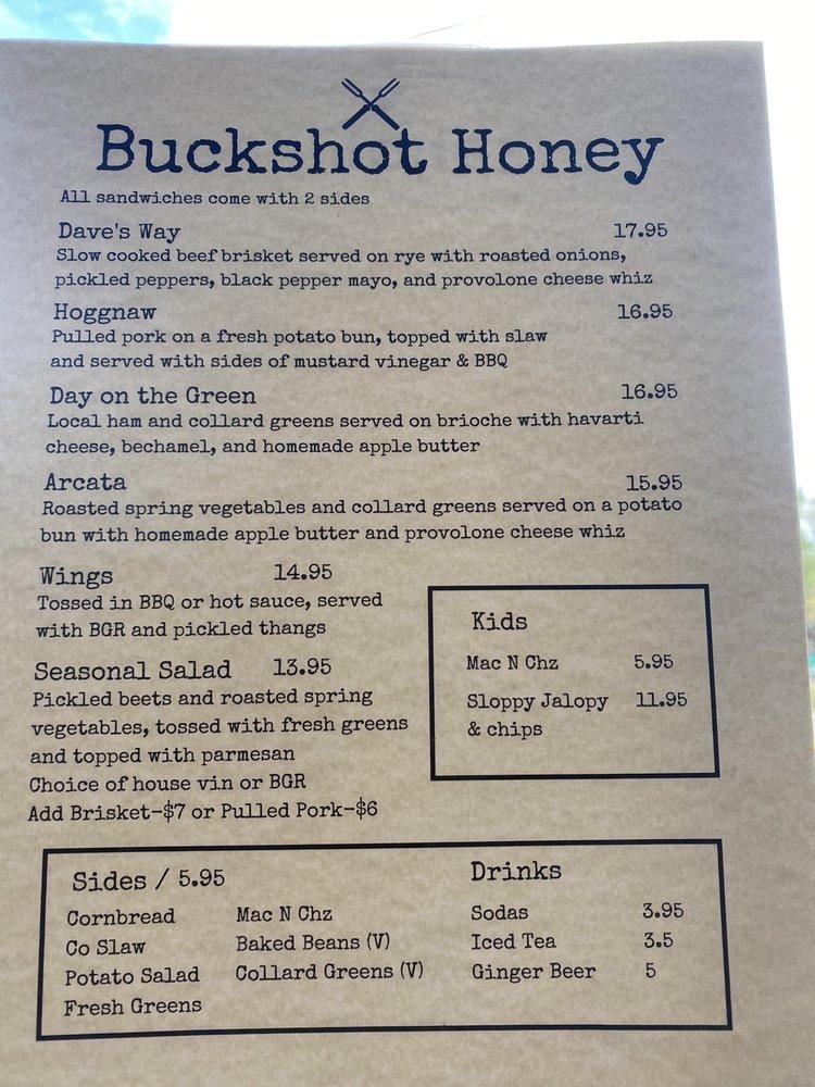 Menu at Buckshot Honey pub & bar, Snoqualmie