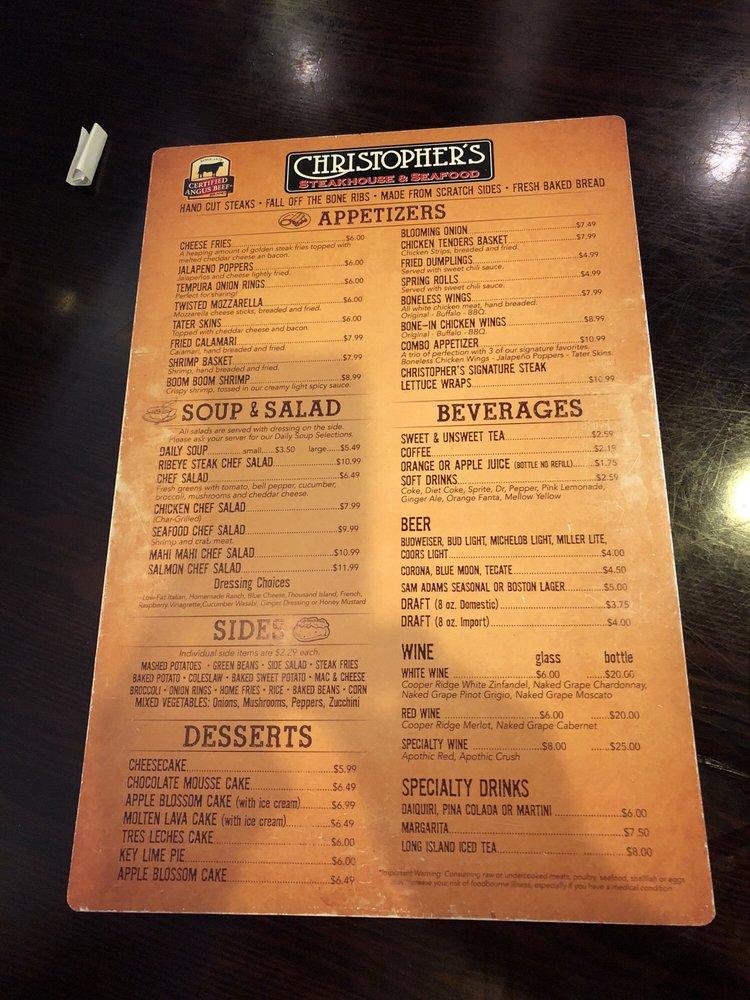 Menu at Christopher's Steakhouse & Seafood, Lumberton