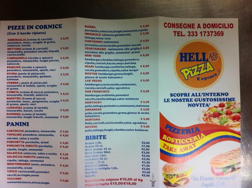 Speisekarte von Hello Pizza, Cefalù