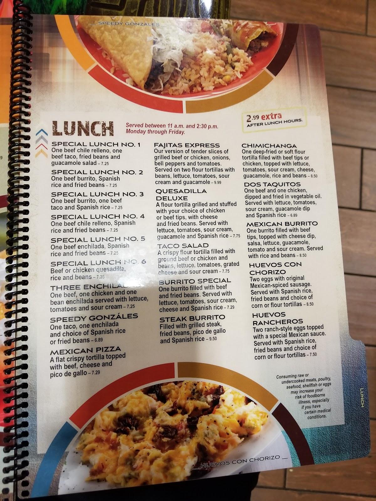 Menu at La Tolteca restaurant, Crofton