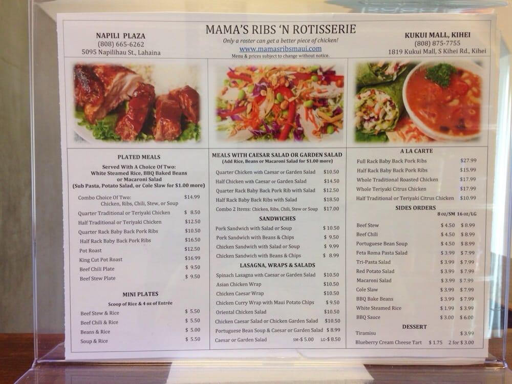 Menu at Mama’S Ribs & Rotisserie BBQ, Napili-Honokowai