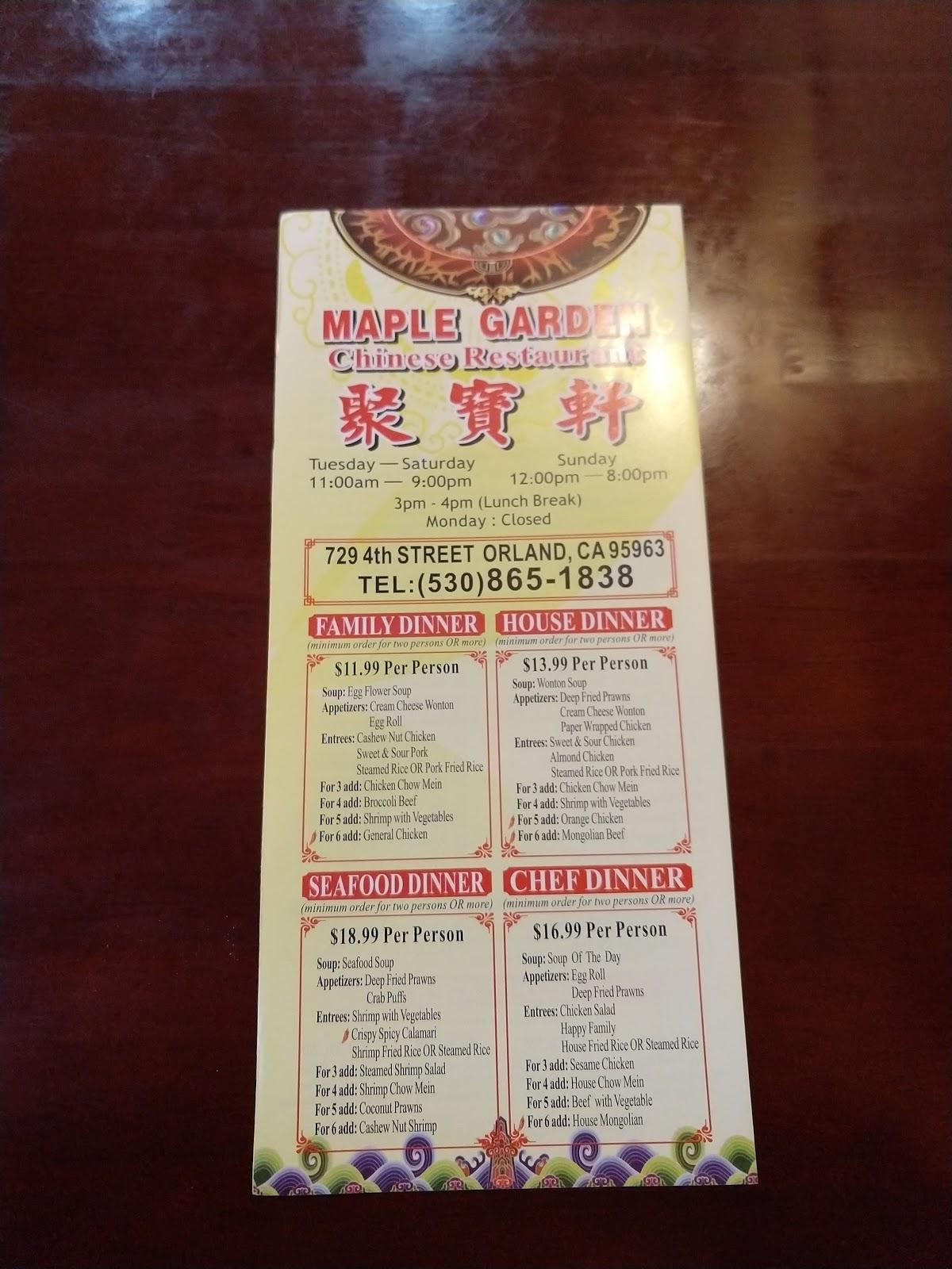 Menu at Maple Garden restaurant, Orland, 729 4th St