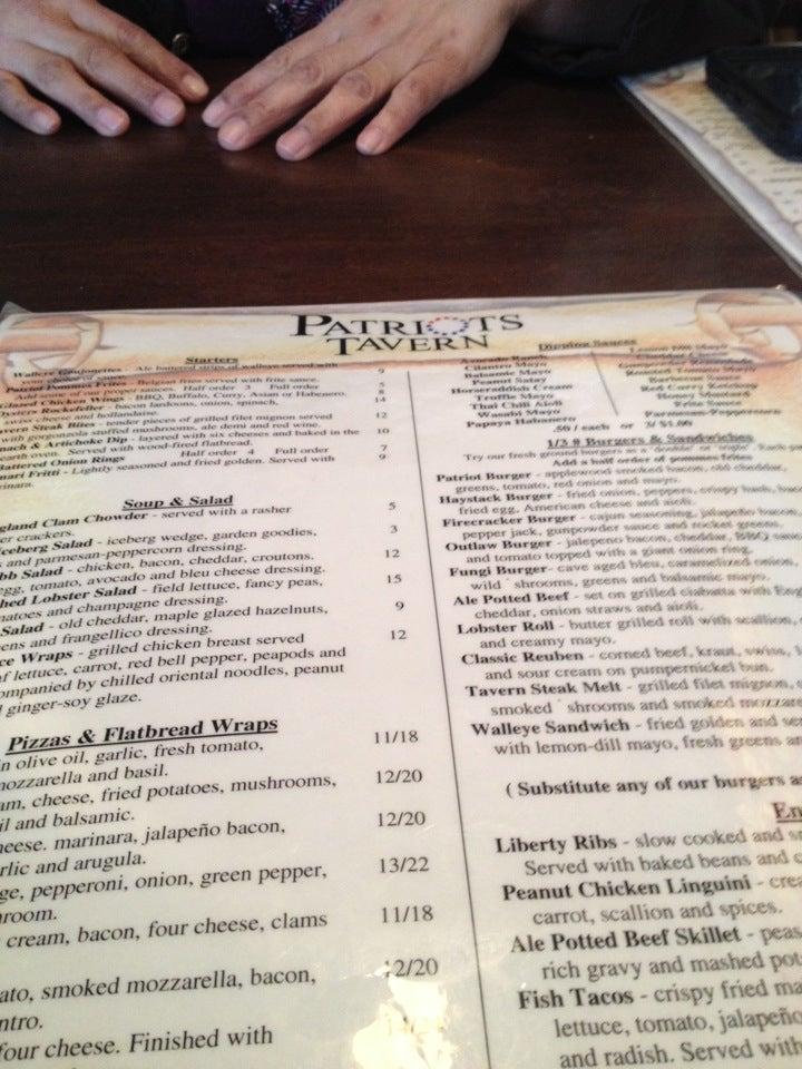 Menu at Patriots Tavern pub & bar, Stillwater