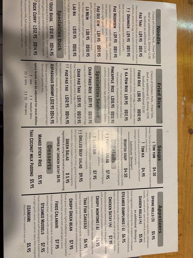 Menu at Pick Thai restaurant, Crofton