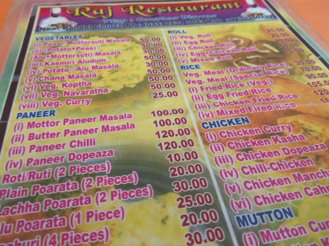 Menu at RAJ HOTEL RESTAURANT, Bandel