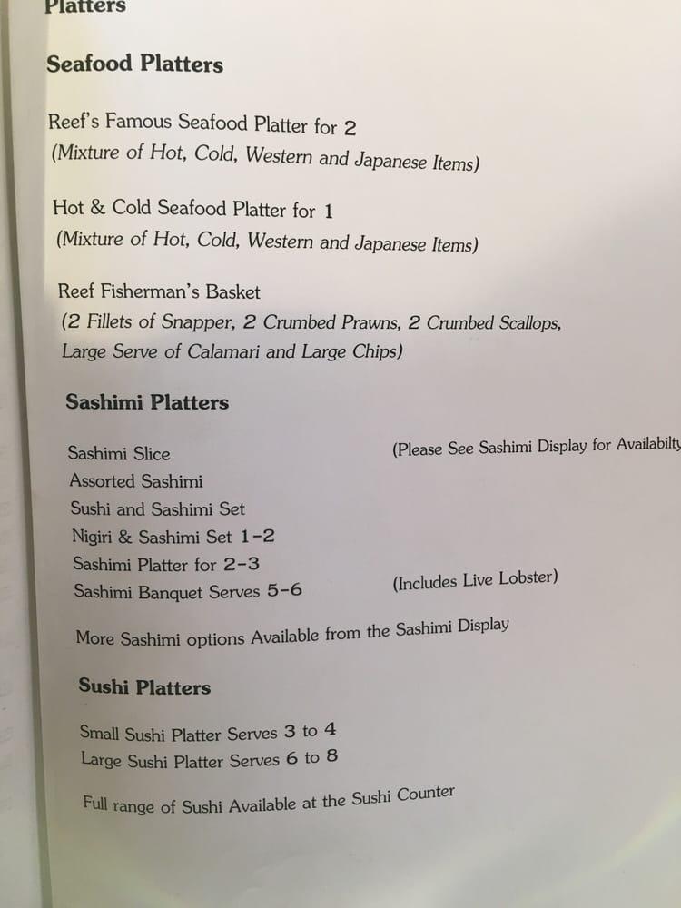 Menu at Reef Seafood & Sushi Brisbane restaurant, Newstead