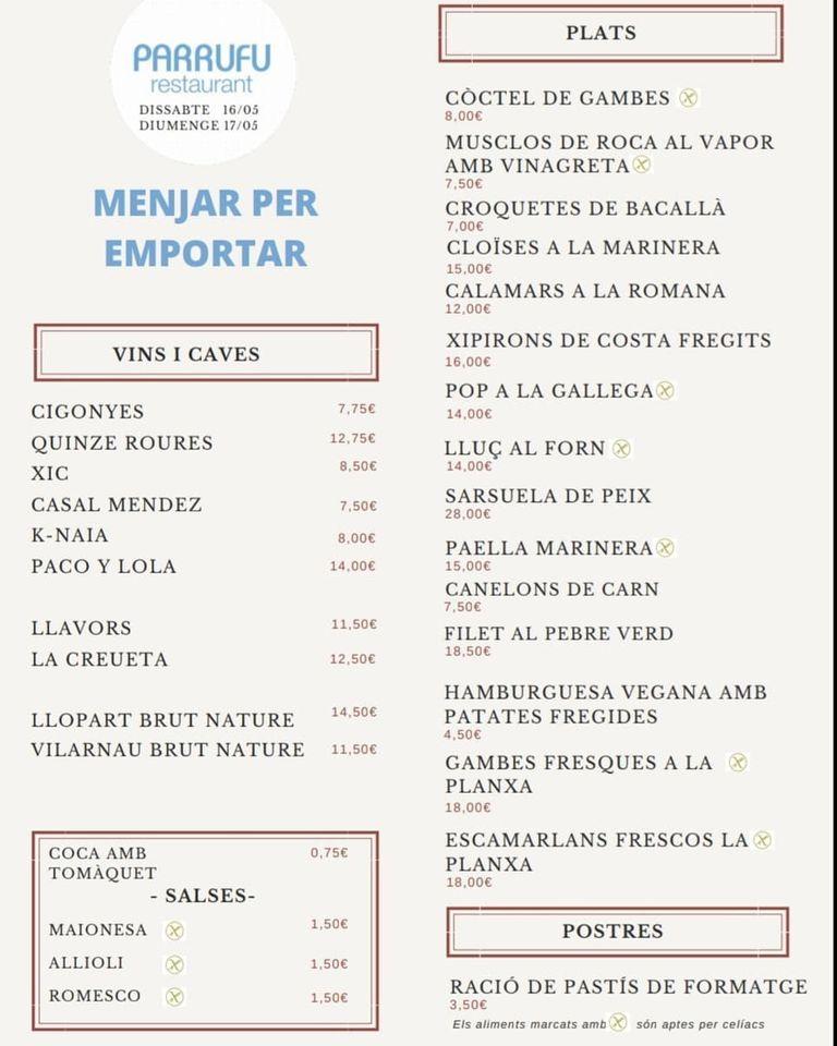Menu at Restaurant Parrufu, Hostalric