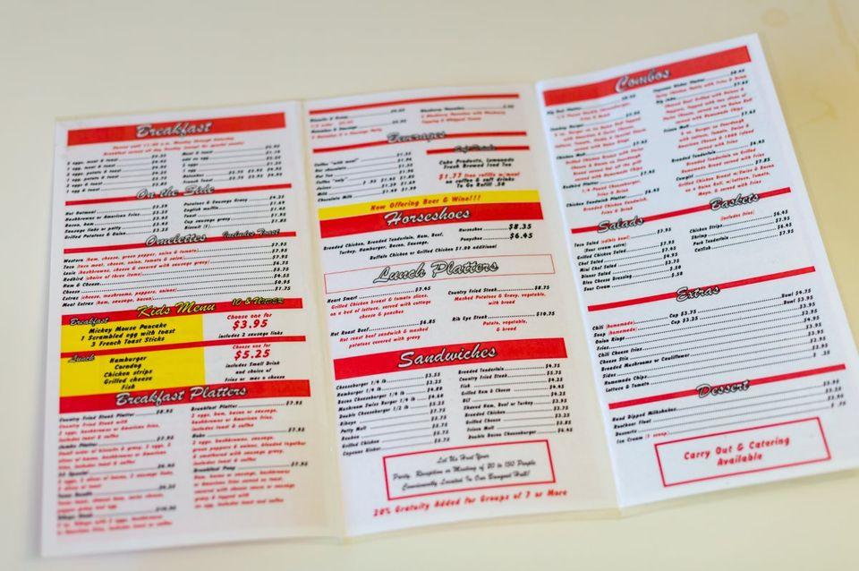 Menu at Ron's Red Bird Cafe, Girard