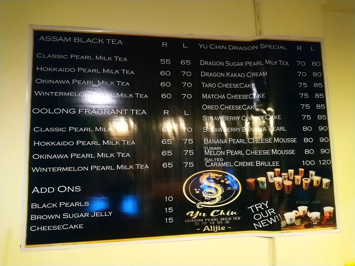 Menu at Yu Chin Dragon Pearl Milk Tea restaurant, Bacolod, PX3C+82Q