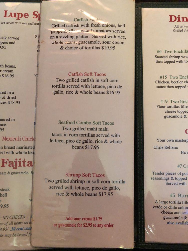 Menu at Casa Lupe restaurant, Sunnyvale