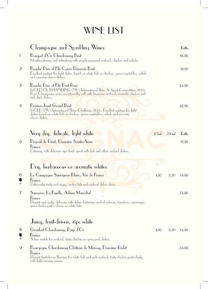 Menu at Cognac Restaurant, Hull