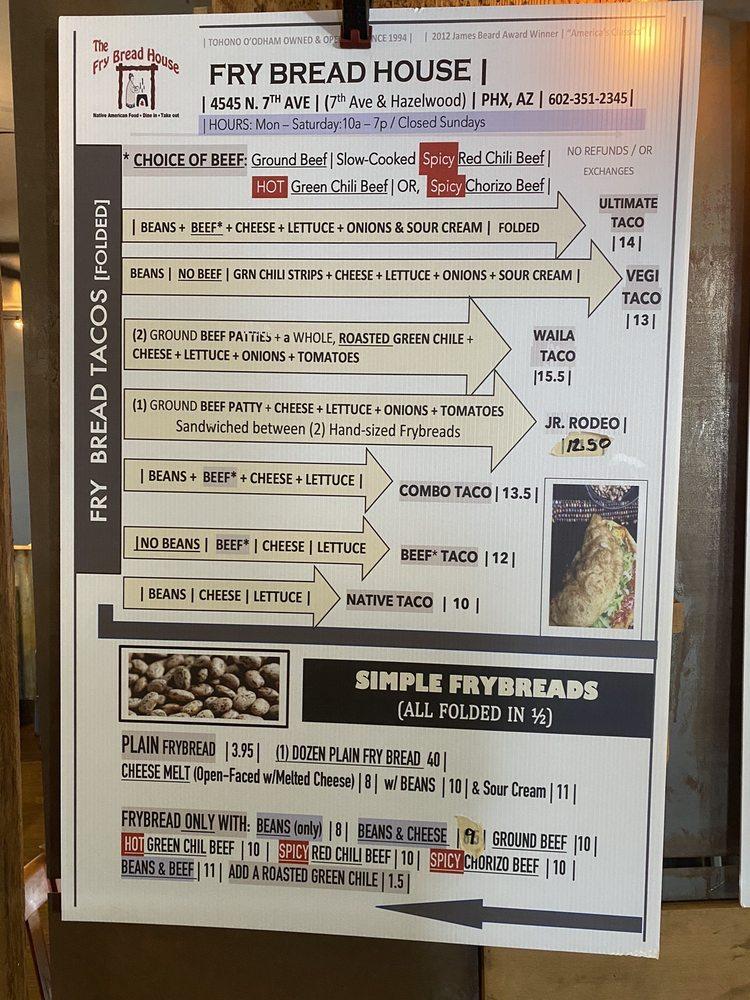 Menu at Fry Bread House restaurant, Phoenix, N 7th Ave