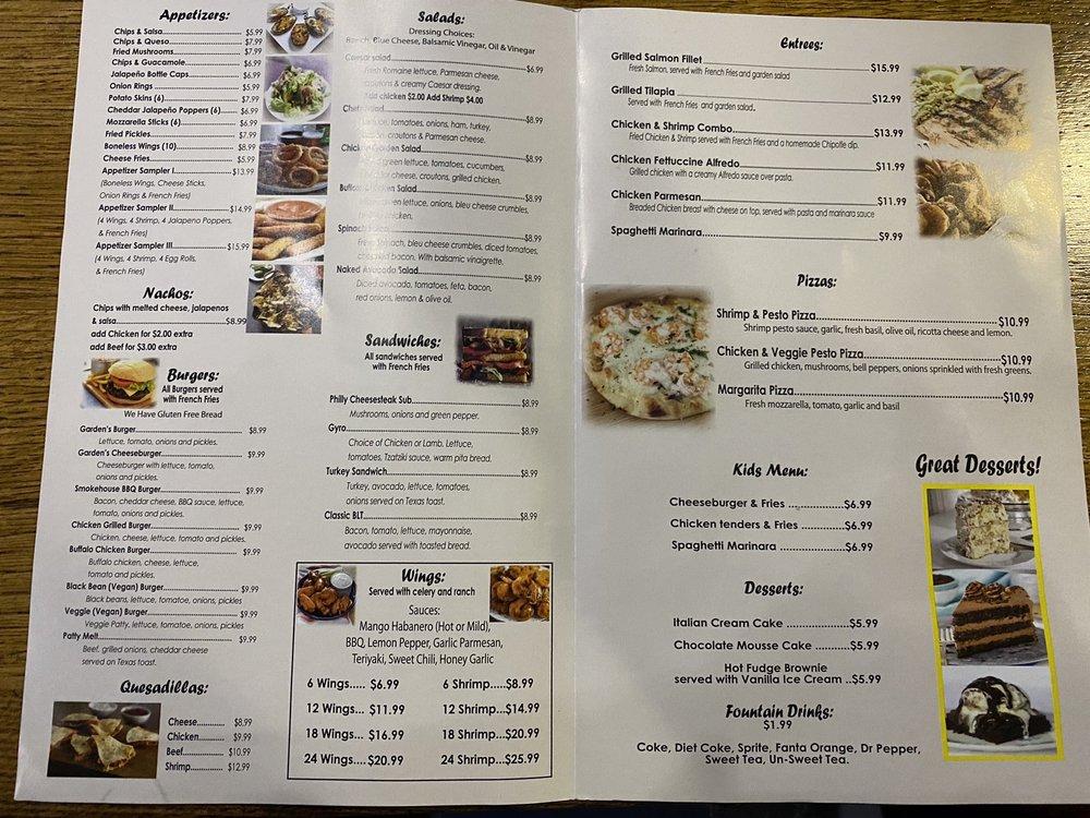 Menu at Gardens Bar and Grill, Fort Worth