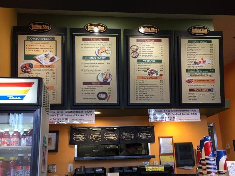 Menu at Rolling Rice restaurant, Rancho Cucamonga, Milliken Ave