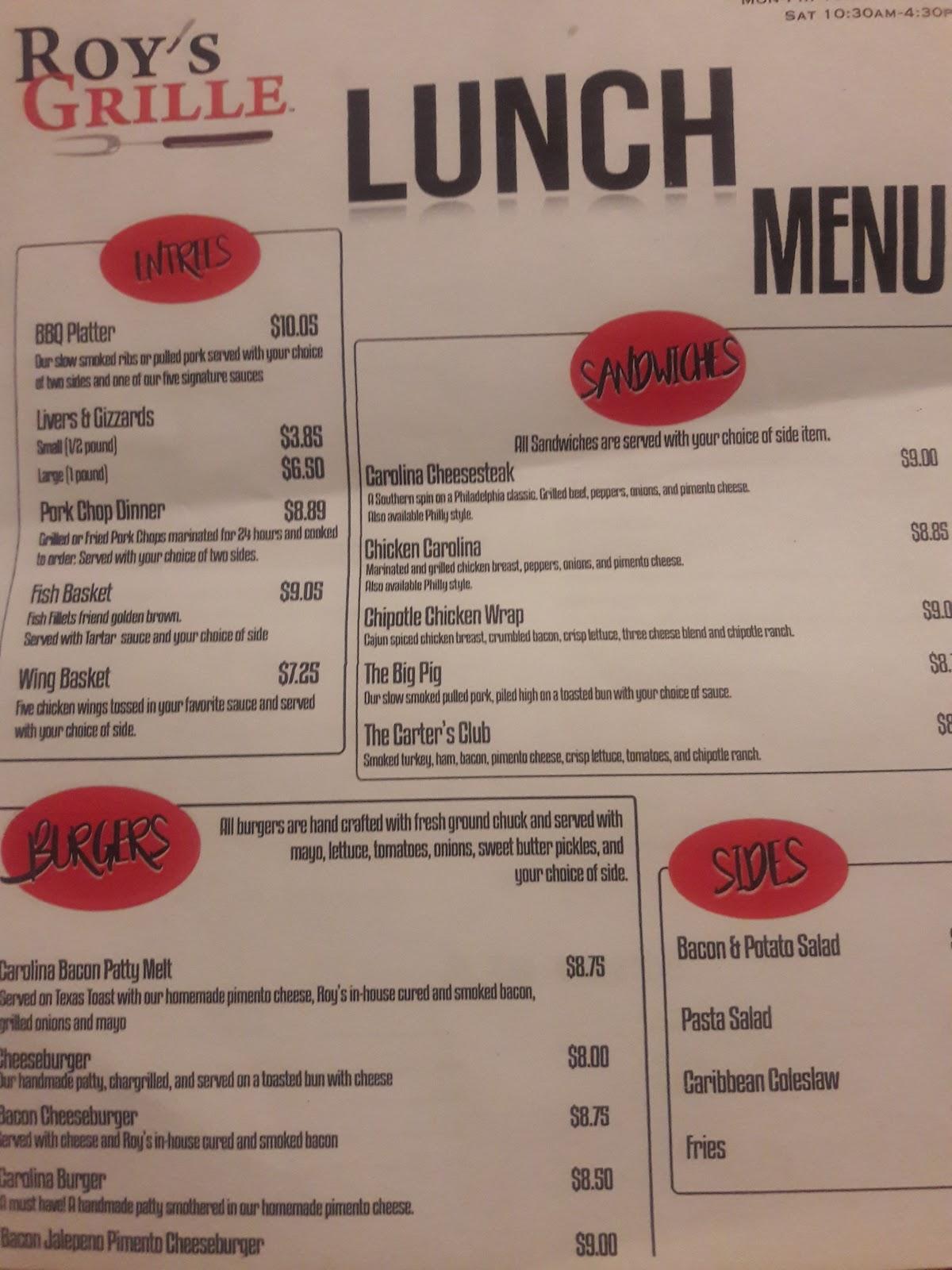 Menu at Roy's Grille BBQ, Irmo