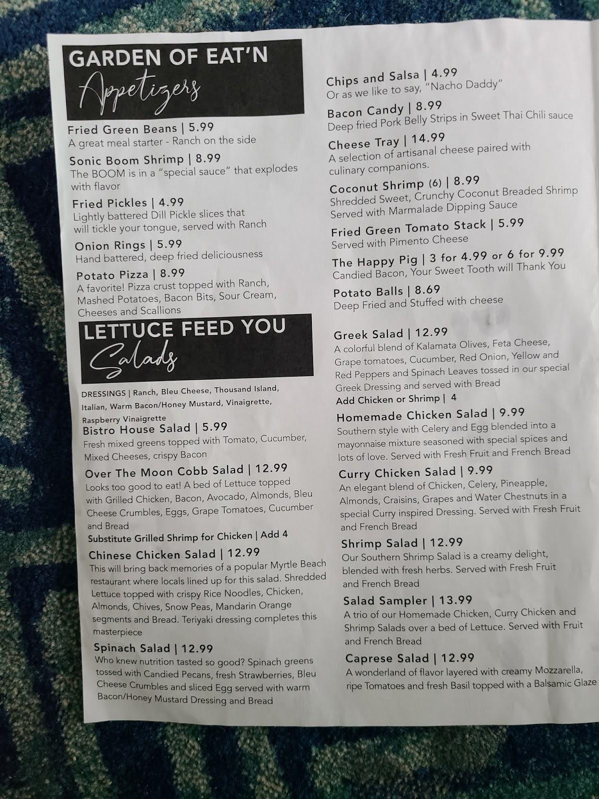 Menu at Barefoot Bistro, North Myrtle Beach