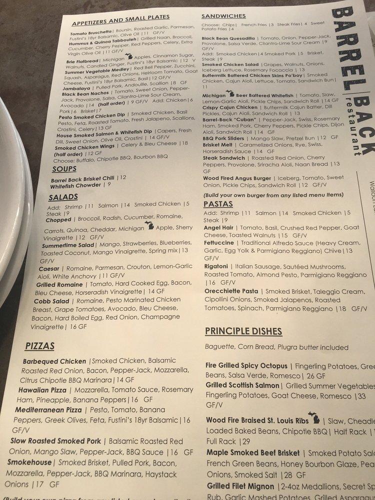 Menu at Barrel Back Restaurant, Walloon Lake