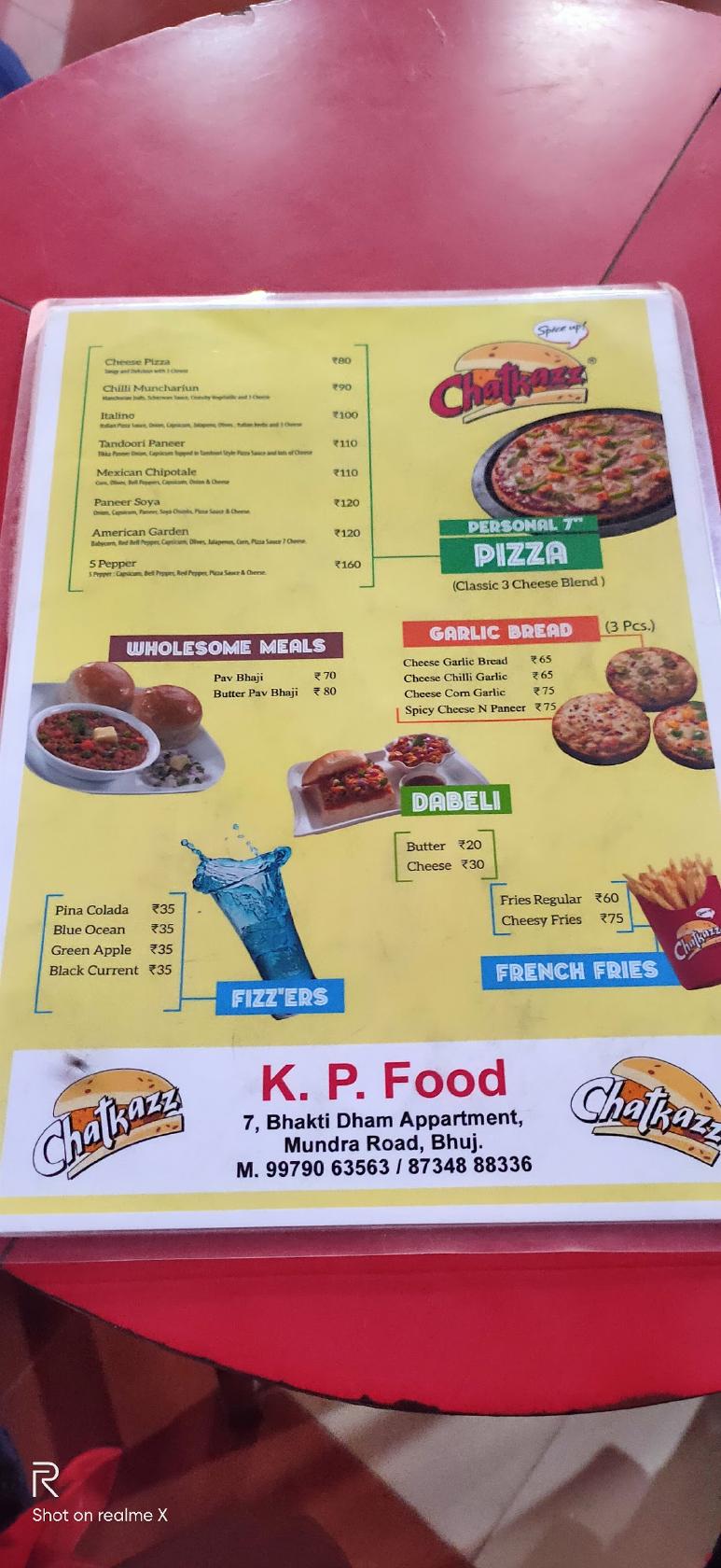 Menu at Chatkazz, Bhuj