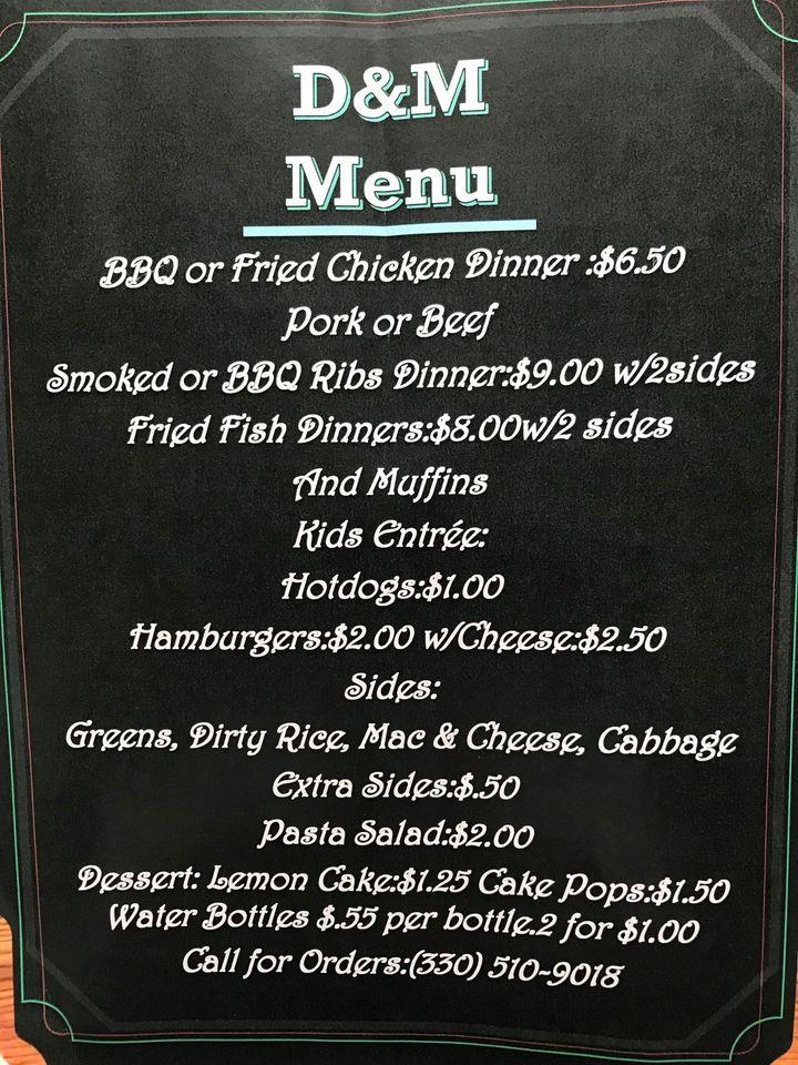 Menu at D&M Barbecue, Akron