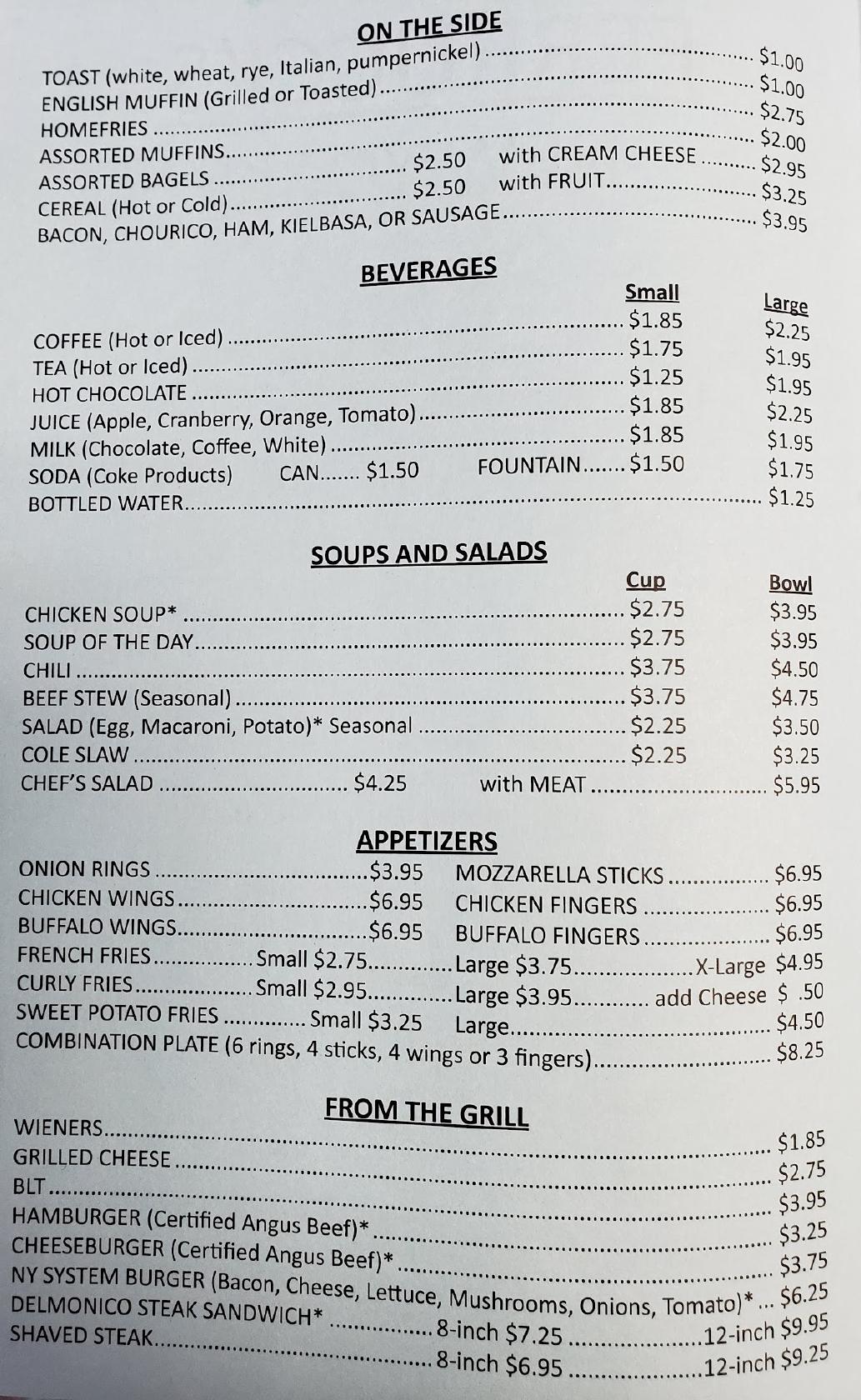 Menu at Ferrucci's New York System restaurant, West Warwick