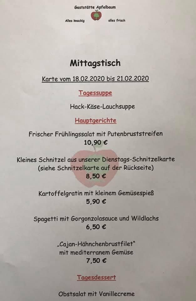 Menu at Gaststätte Apfelbaum pub & bar, Essen