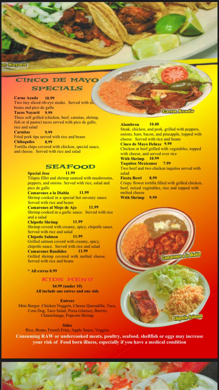 Menu at Happy Cinco De Mayo - Mexican Grill restaurant, Radford