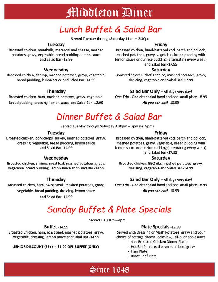 Menu at Middleton Diner restaurant, Middleton