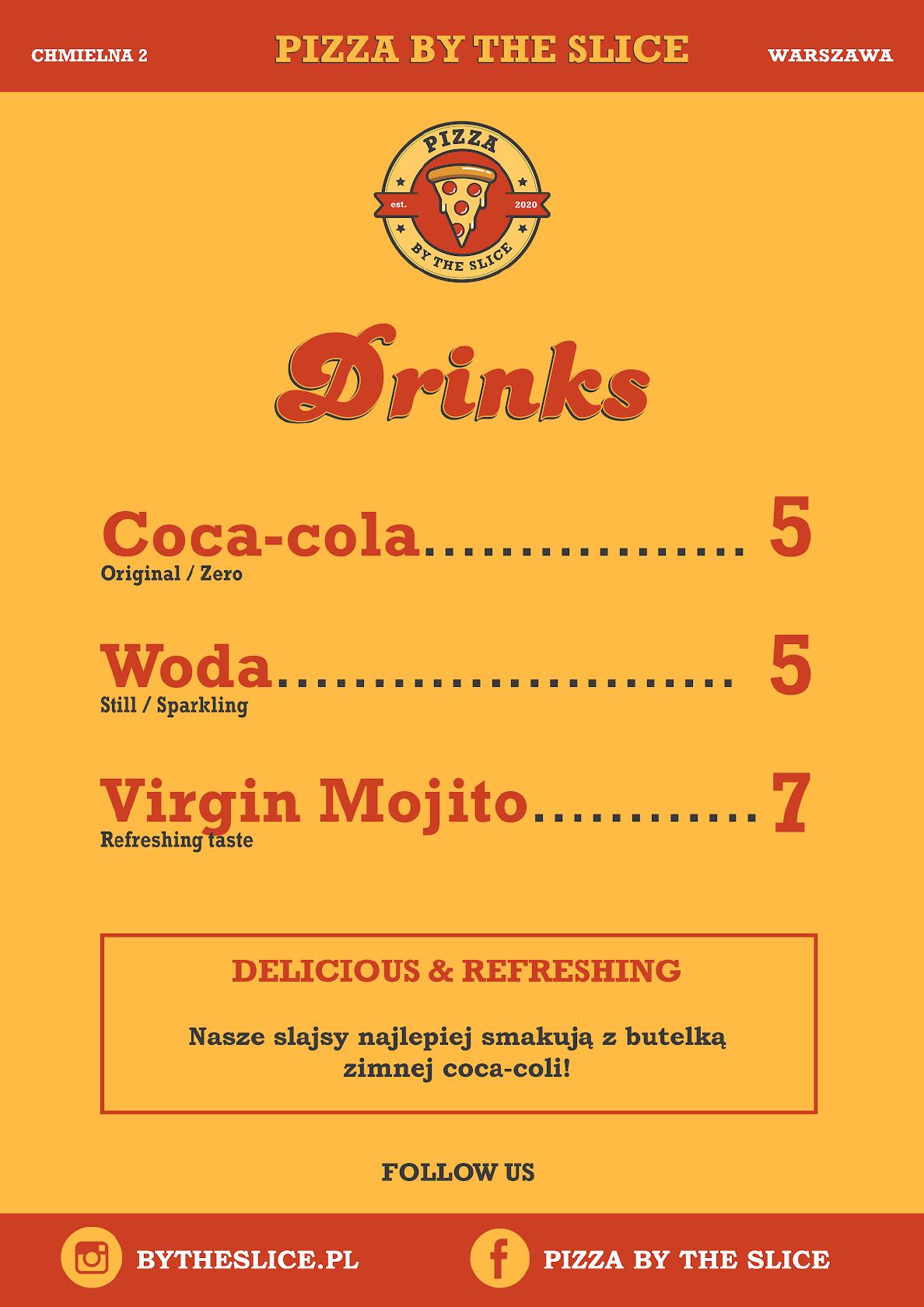 Menu at PIZZA by the SLICE pizzeria, Warsaw