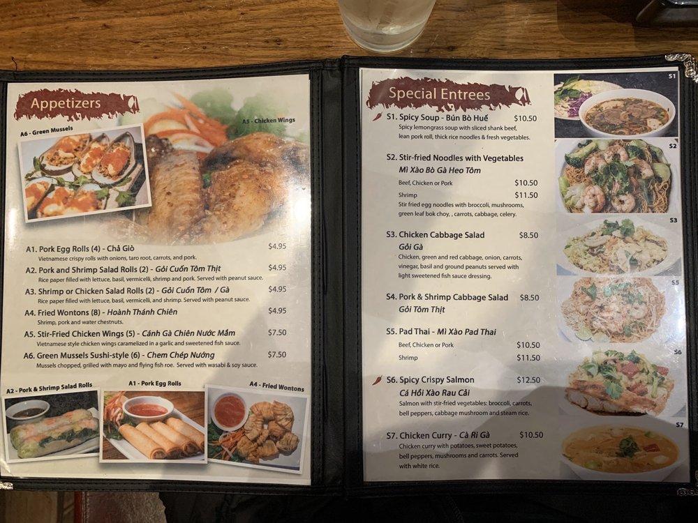 Menu at Pho Vi Van restaurant, Vancouver