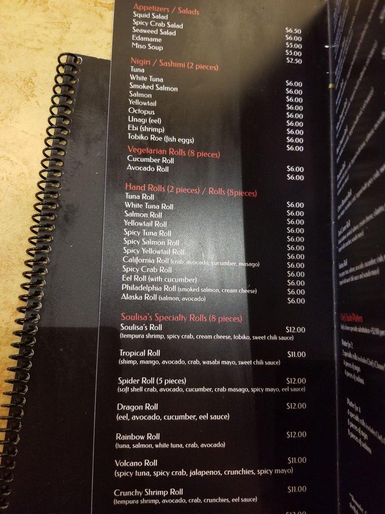 Menu at Soulisa's Fine Thai Dining restaurant, Landrum