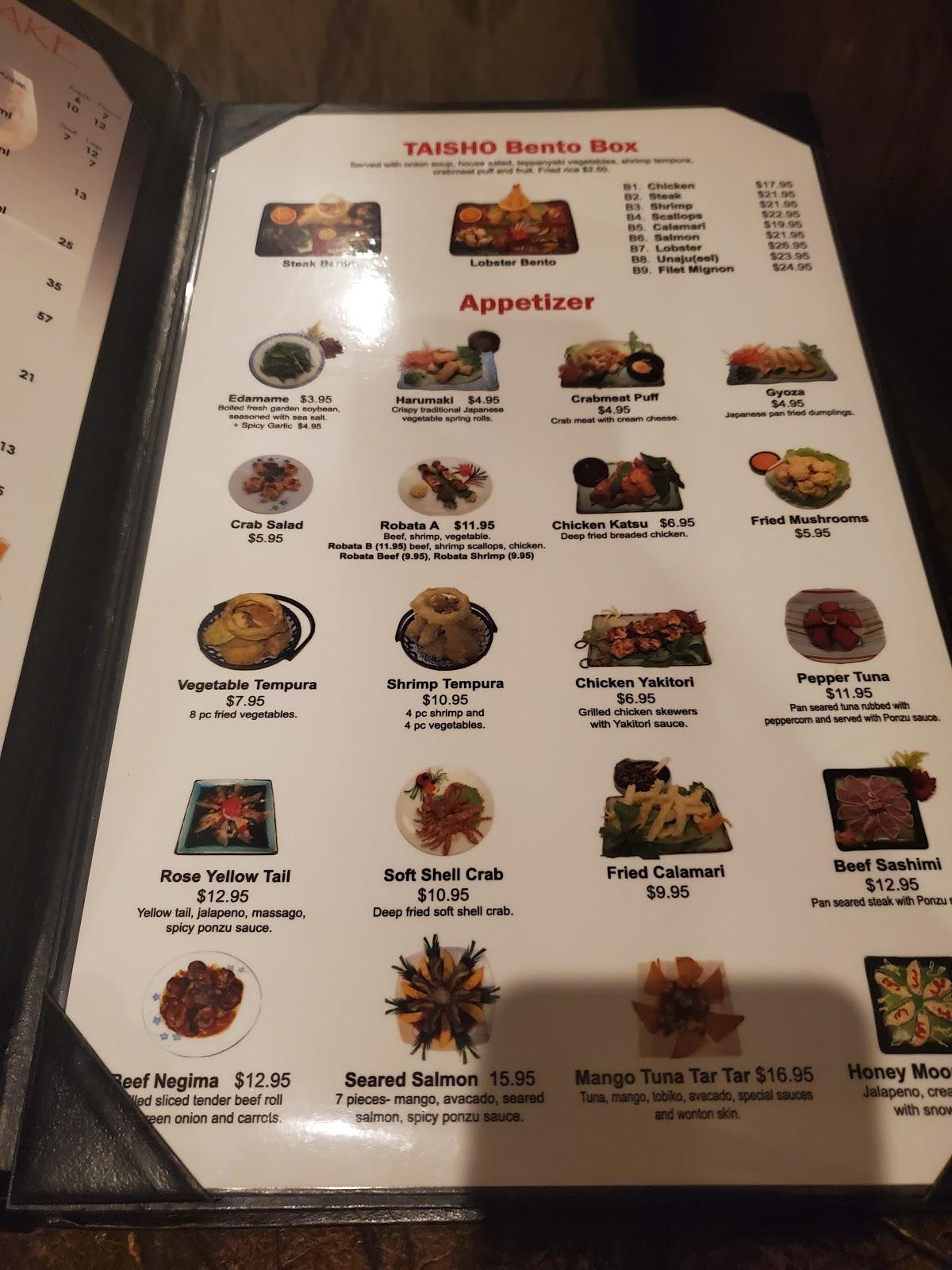 Menu at Taisho Japanese Grill and Sushi Bar, Cypress