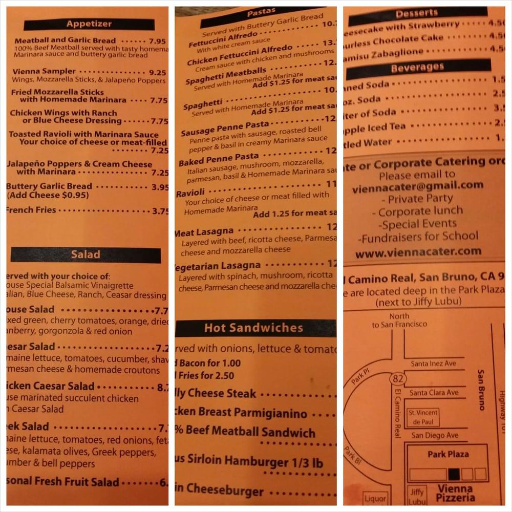 Menu at Vienna Pizzeria, San Bruno