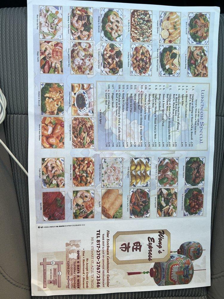 Menu at Wong's Express restaurant, Azle