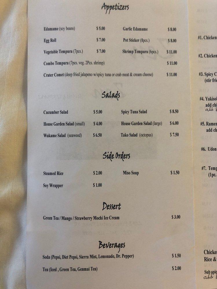 Menu at Zen Zen Sushi and Teriyaki restaurant, Central Point