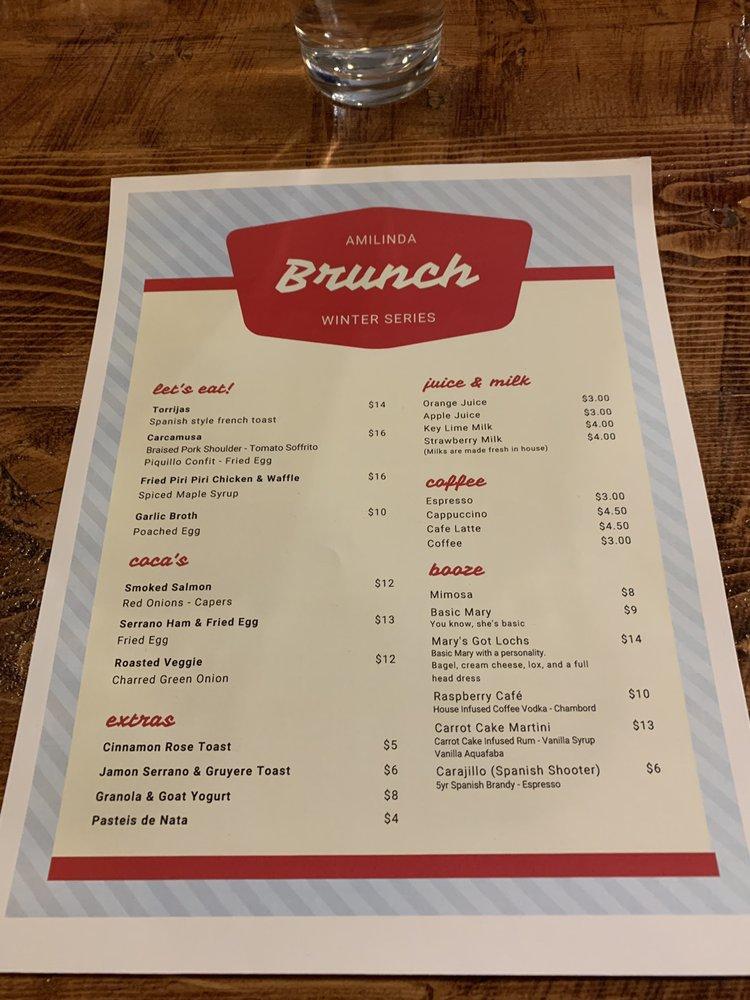 Menu at Amilinda restaurant, Milwaukee, 315 E Wisconsin Ave