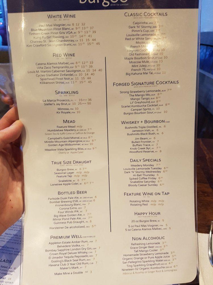 Menu at Burgoo pub & bar, Vancouver, 101-1100 Burrard St
