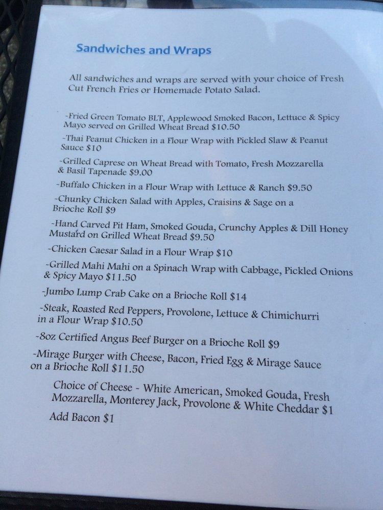 Menu at Cafe Mirage, Ocean City