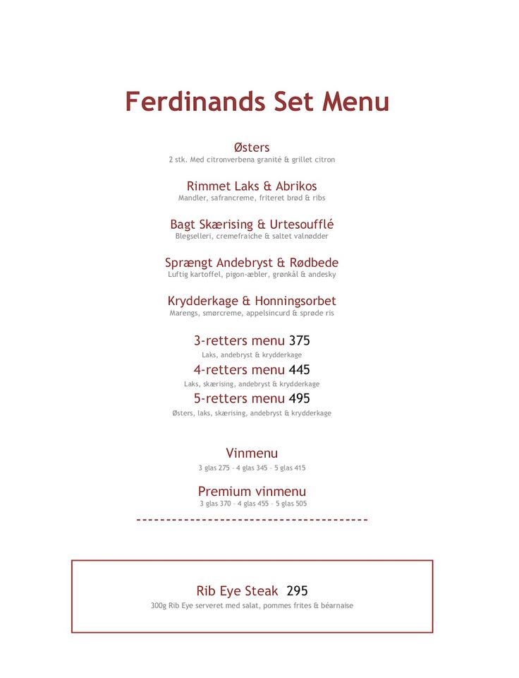 Menu at Restaurant @ Hotel Ferdinand, Aarhus