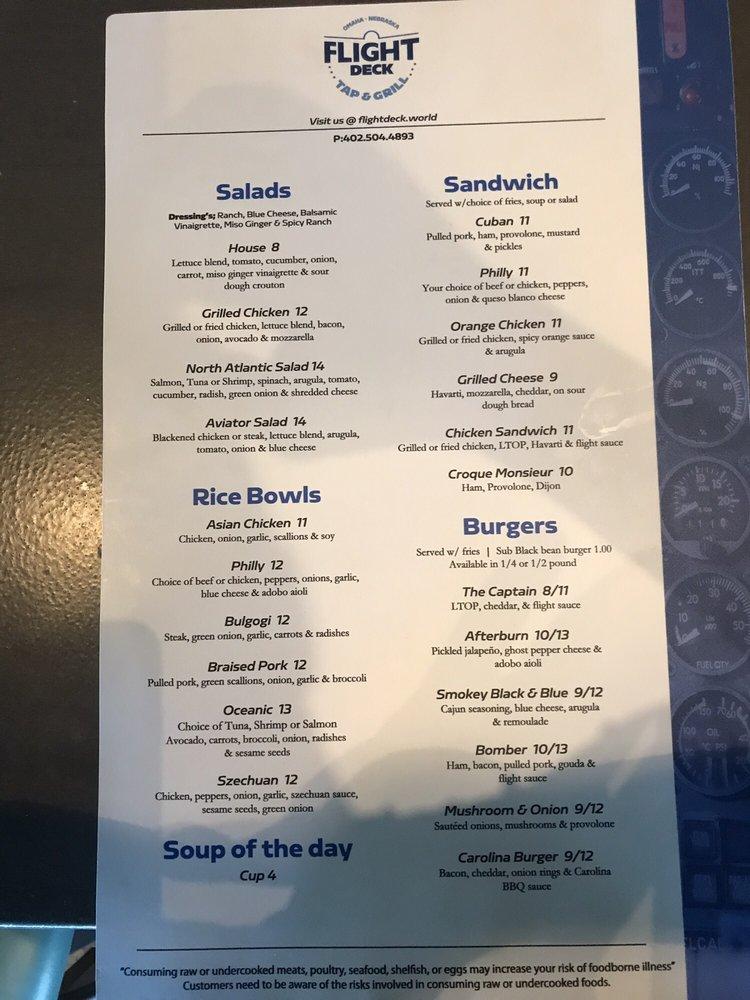 Menu at Flight Deck Tap & Grill pub & bar, Omaha