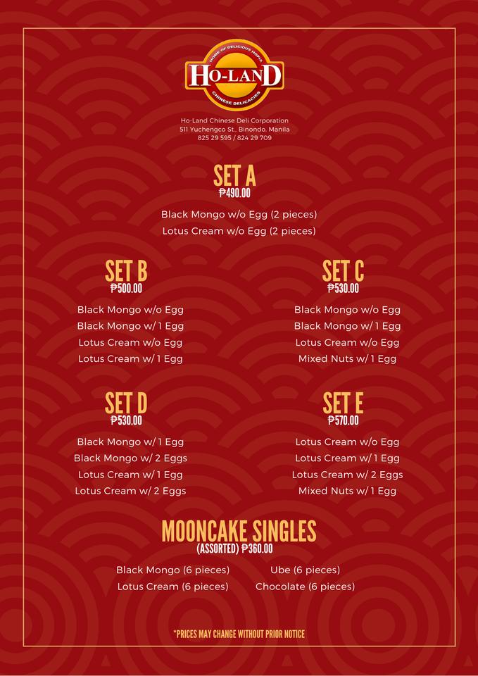 Menu at Ho-Land Hopia & Bakery, Manila