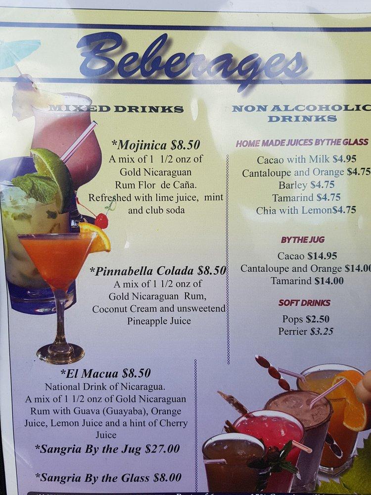 Carta del restaurante La Bella Managua, Toronto