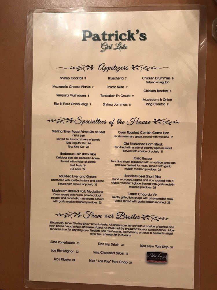 Menu at Patrick's Fine Dining BBQ, Longville